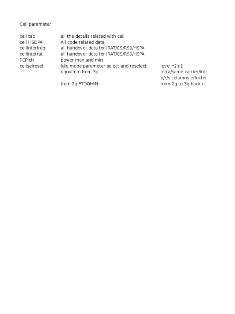 3g Parameters | PDF | High Speed Packet Access | Data Transmission
