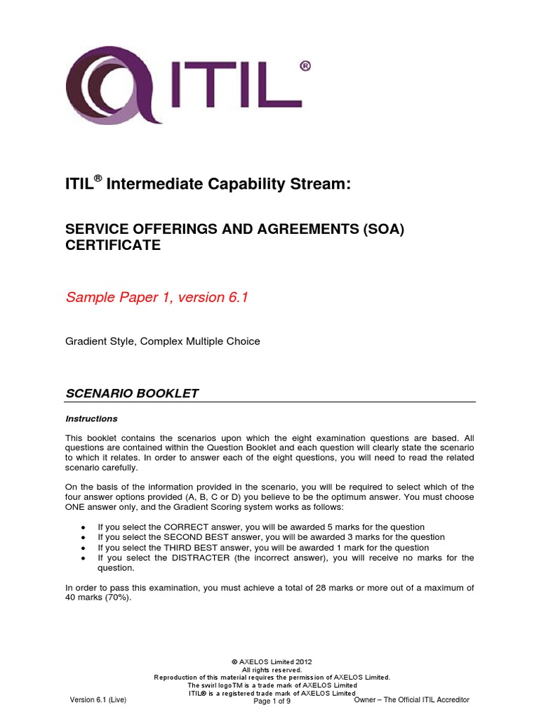ITIL Intermediate Capability SOA Sample1 SCENARIO BOOKLET v6.1 | PDF | Itil | It Service Management