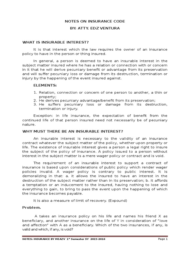 Notes Insurable Interest | PDF | Mortgage Law | Insurance Policy