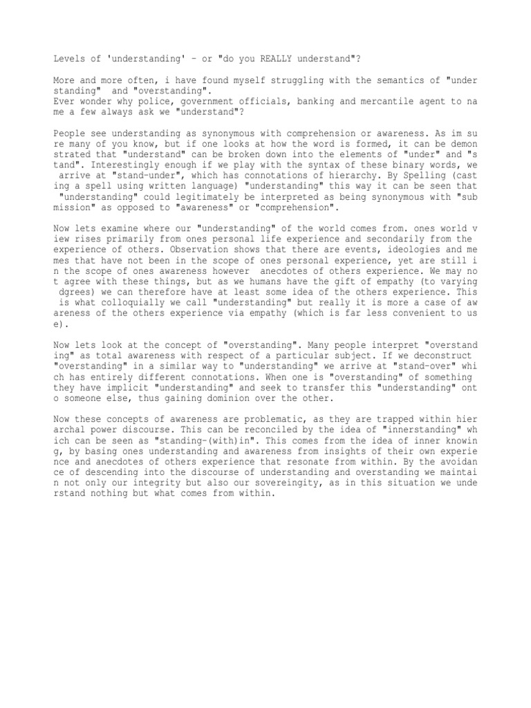 Innerstanding Vs Understanding or "... I DONT UNDERSTAND!" | PDF ...