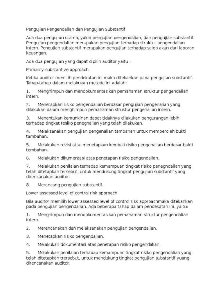 Pengujian Audit: Kontrol & Substantif | PDF | Pengelolaan Keuangan & Uang