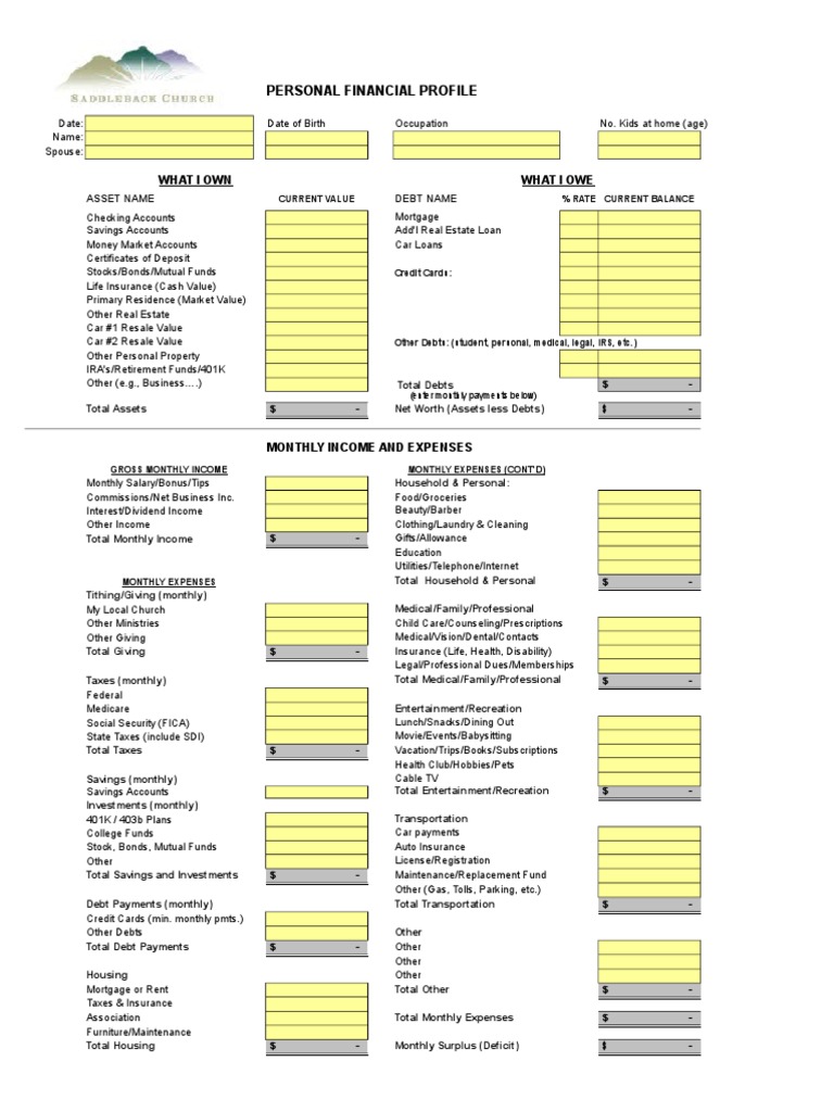 Personal Financial Profile | PDF