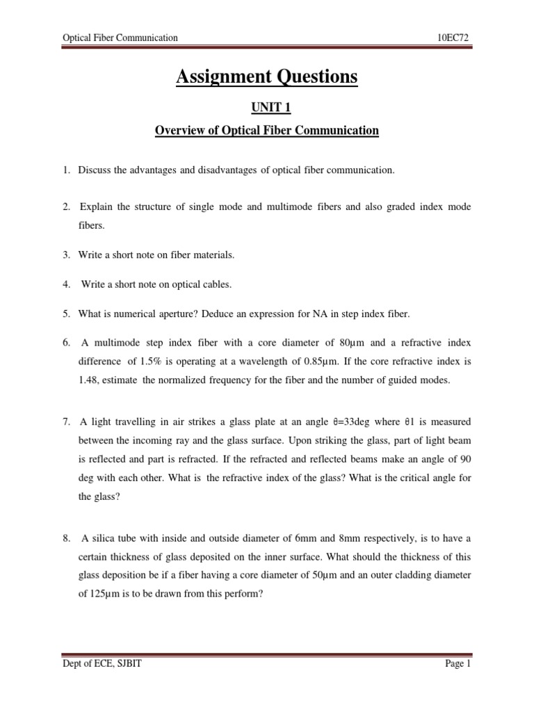 Ece Vii Optical Fiber Communication (10ec72) Assignment | PDF | Optical ...