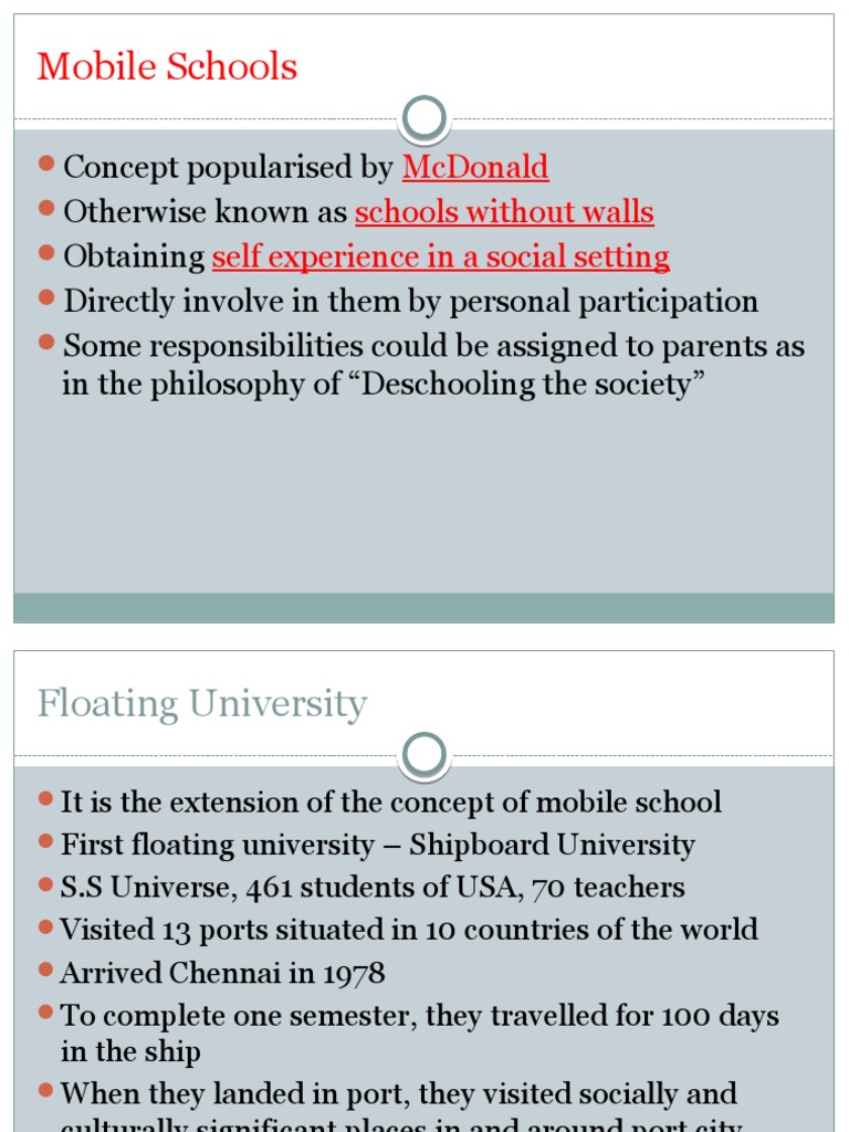 Exploring Alternative Approaches to Education: Mobile Schools, Floating ...