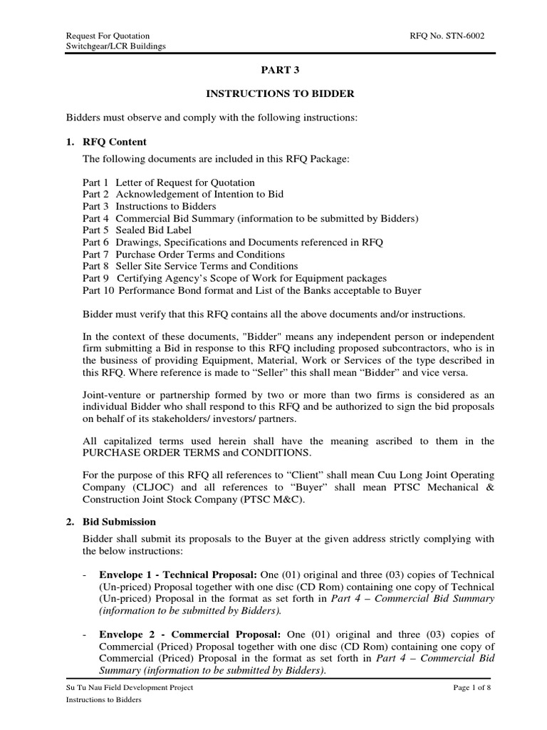 Part 3 - Instructions to Bidders | Exports | Bonds (Finance)