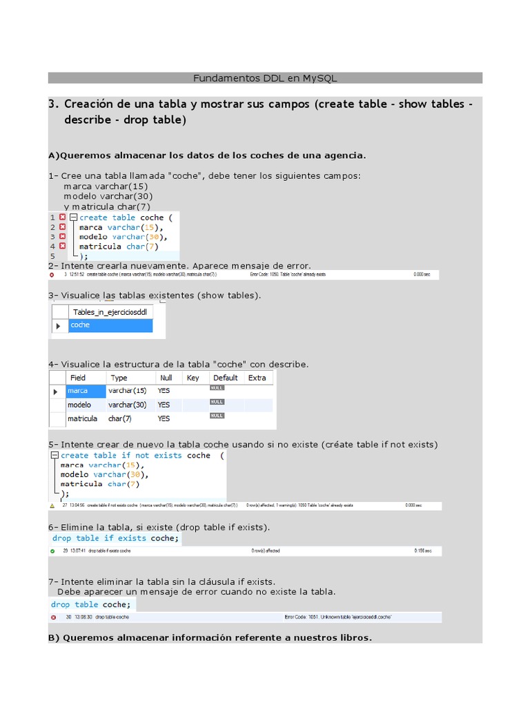 MySQL DDL Ejercicios | Tabla (base de datos) | Gestión de datos