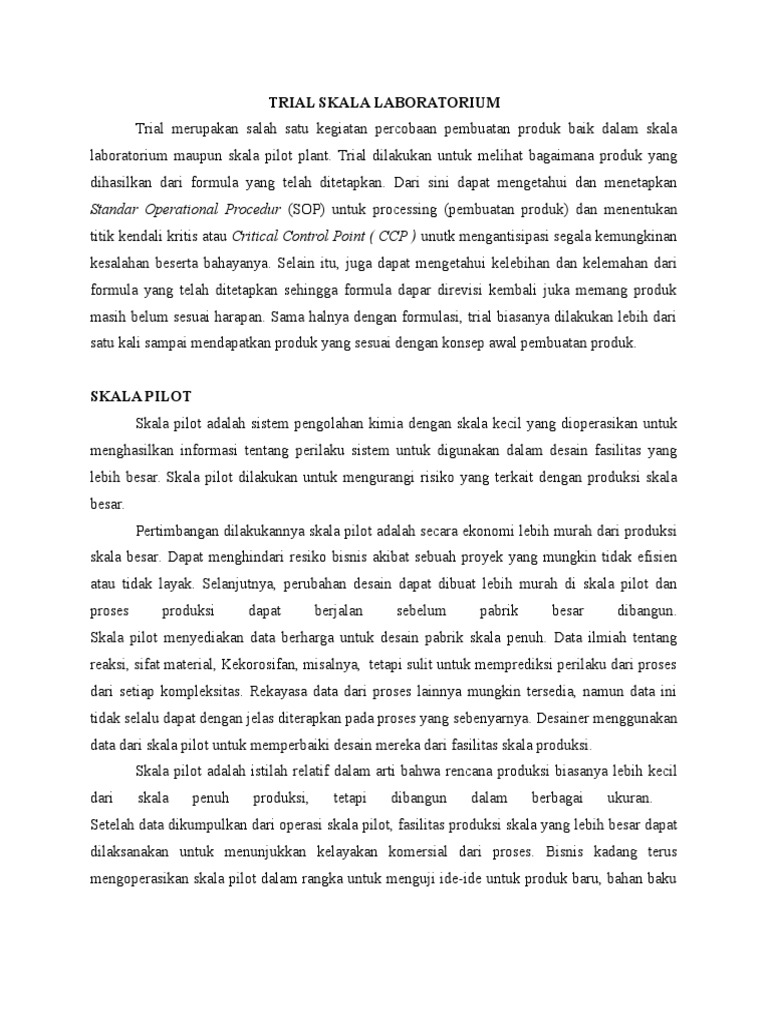 LABORATORY AND PILOT SCALE TRIAL | PDF