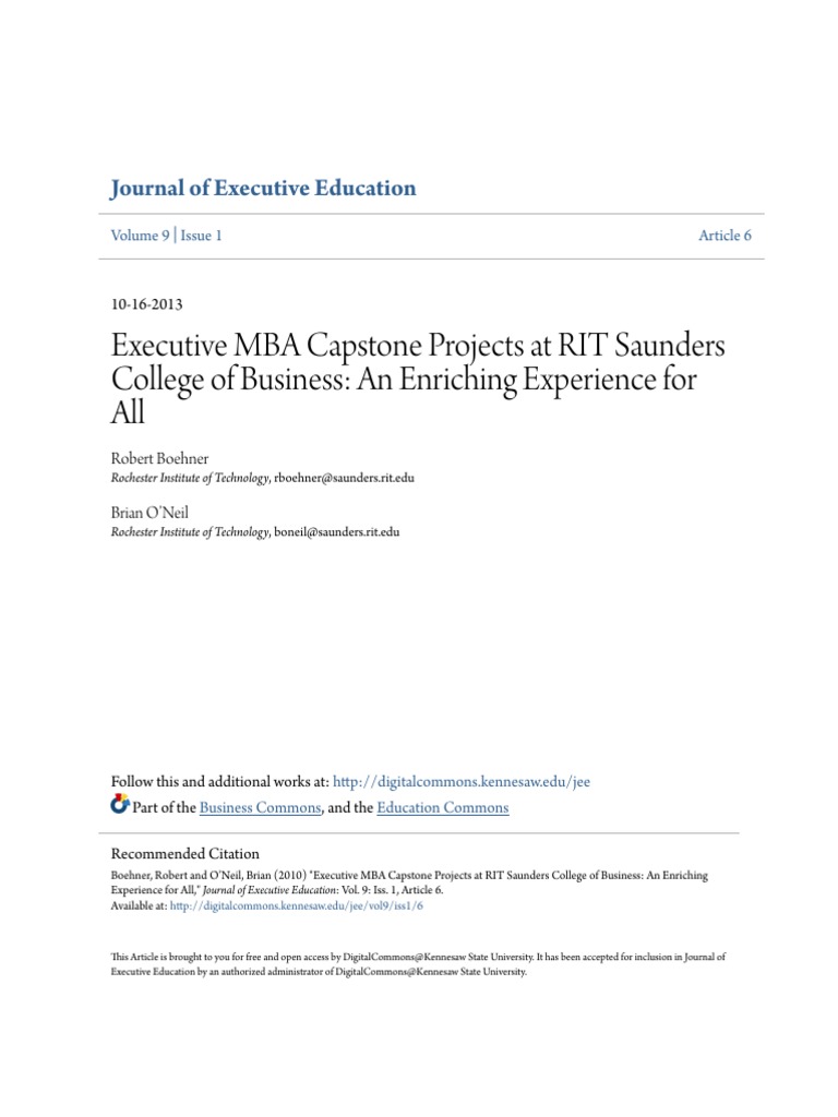 RIT EMBA Capstone Projects Overview | PDF | Master Of Business ...