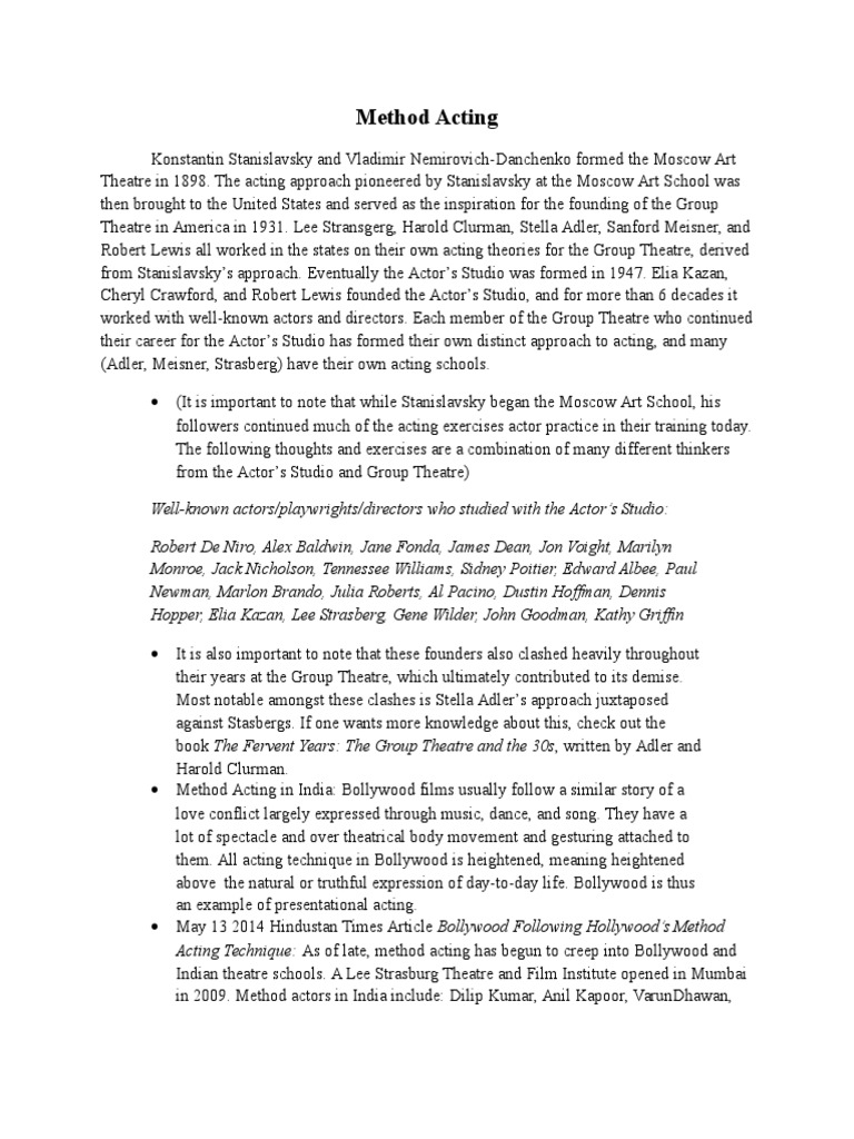 Method Acting Sheet | PDF | Acting | Oral Literature