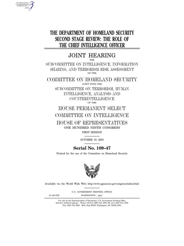 House Hearing, 109TH Congress - The Department of Homeland Security ...