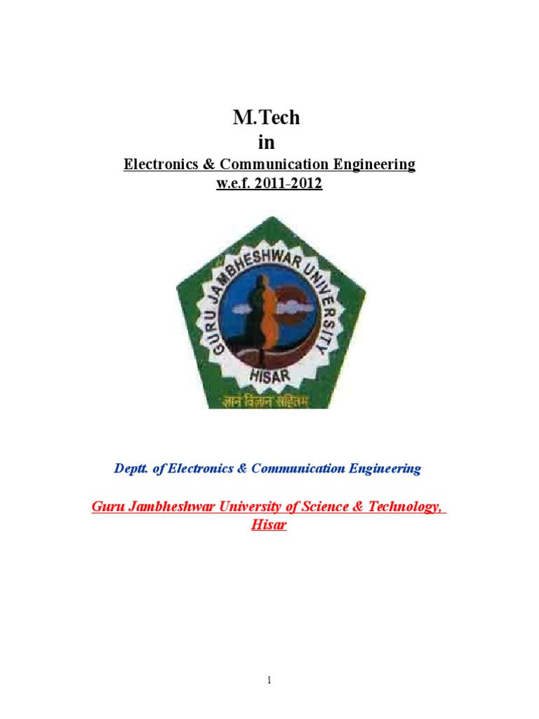 M.Tech In: Electronics & Communication Engineering W.E.F. 2011-2012 | PDF