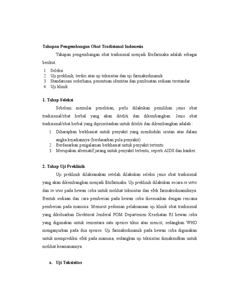 Tahapan Pengembangan Obat Tradisional Indonesia Pdf