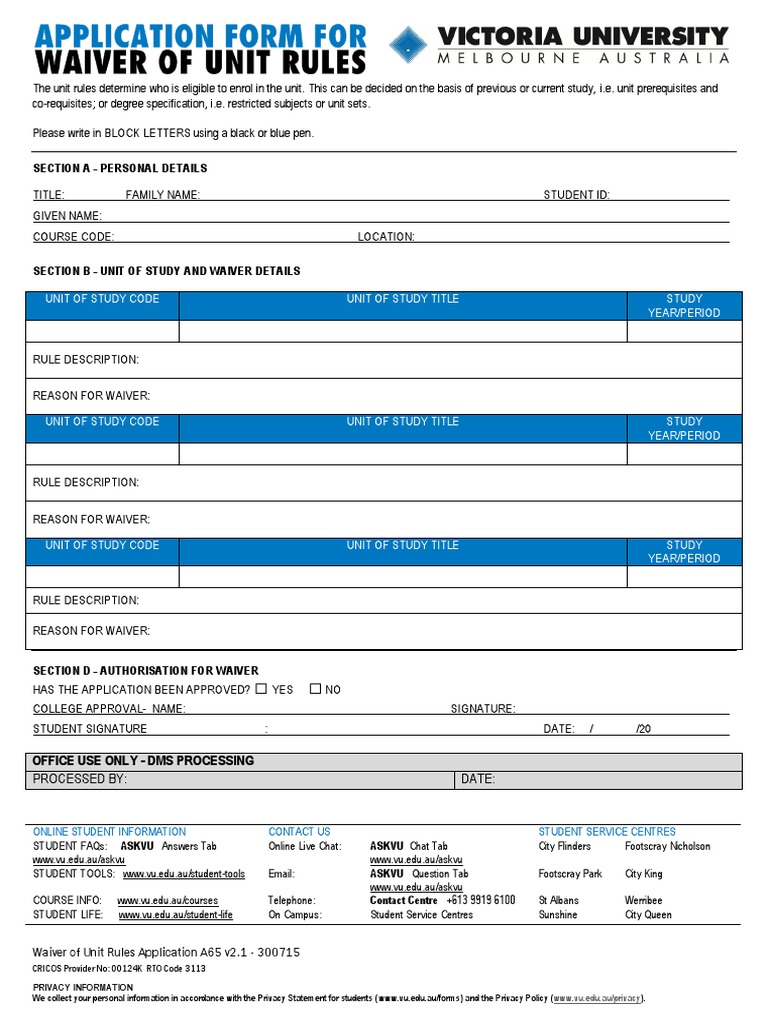 Unit Waiver Application Form | PDF | Career & Growth | Technology ...
