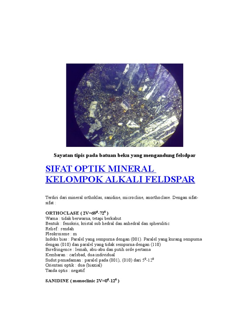 Sifat Optik Mineral Kelompok Alkali Feldspar | PDF