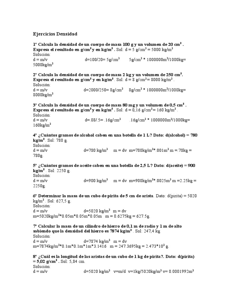 Ejercicios Densidad | PDF