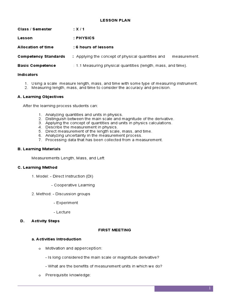 Physics Lesson Plan Grade X | PDF | Lesson Plan | Force