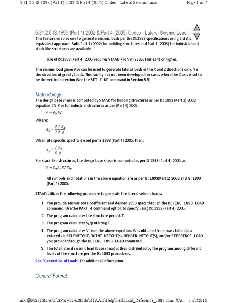 Static Coeff Method STAAD PRO | PDF | Visual Cortex | Stiffness