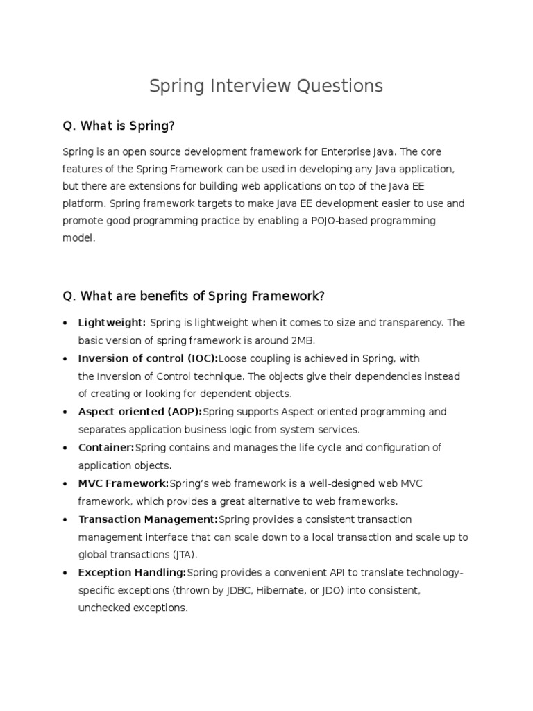 Spring Framework Interview Questions Guide | PDF