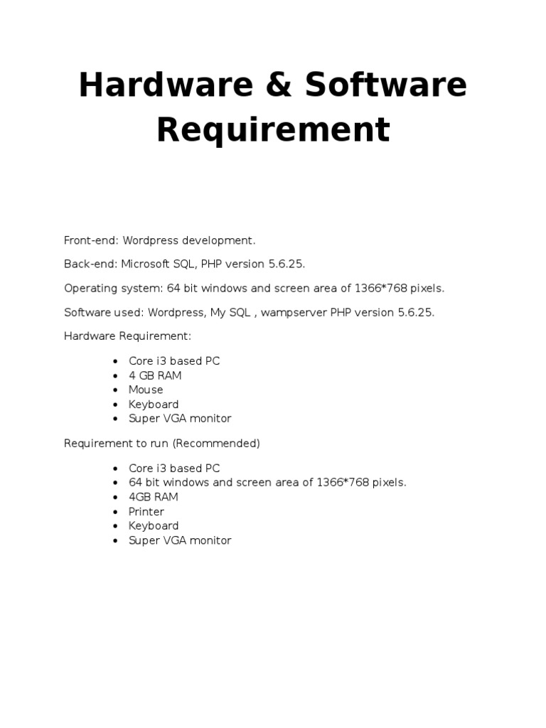 Hardware & Software Requirement | PDF