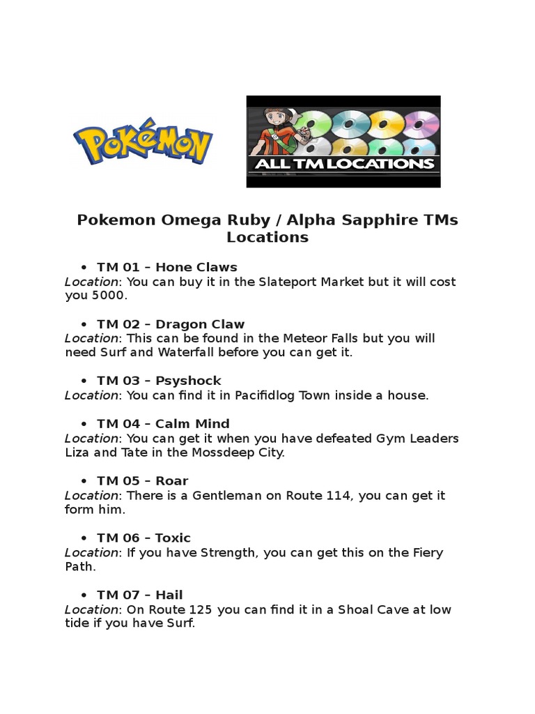 Pokemon Omega Ruby / Alpha Sapphire Tms Locations: TM 01 - Hone Claws ...