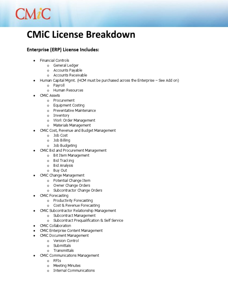 CMiC License Breakdown PDF | PDF | Business | Technology & Engineering