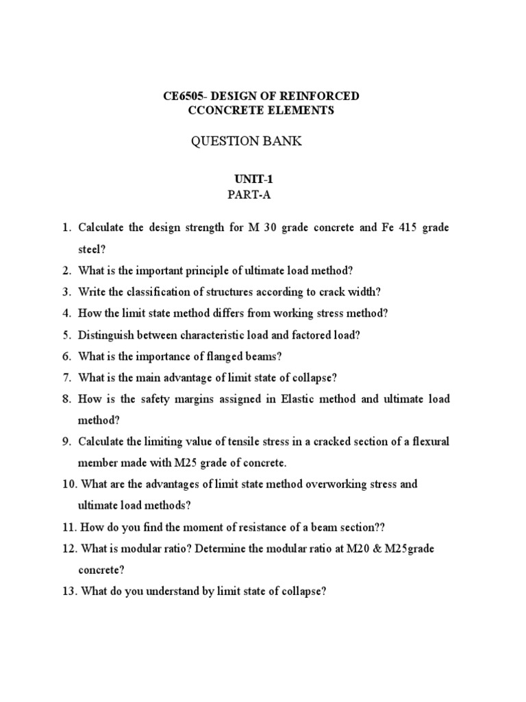 Design of Reinforced Concrete Elements Questions | PDF | Beam ...