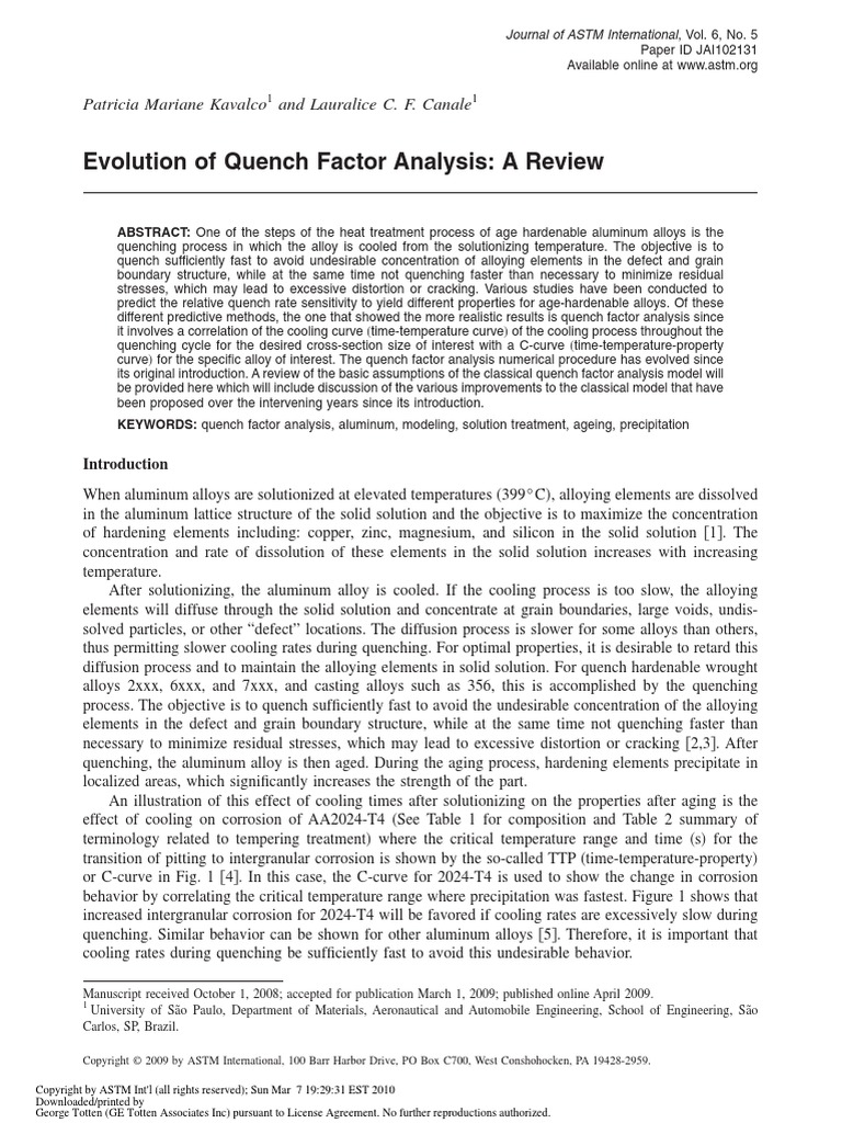 Evolution of Quench Factor Analysis - A Review | PDF | Heat Treating ...
