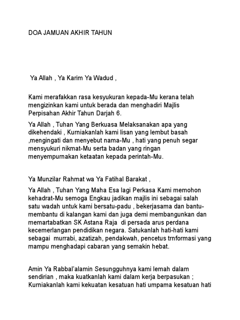 Doa Majlis Jamuan Akhir Tahun | PDF