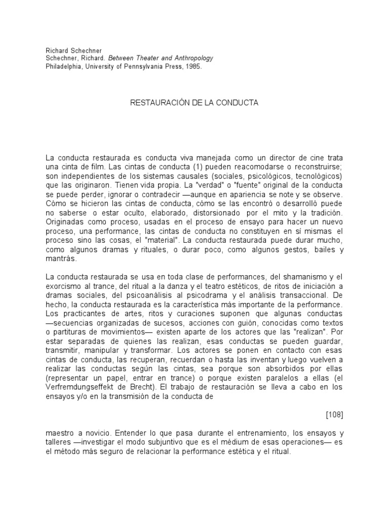 Restauración de la Conducta - Richard Schechner | PDF | Teatro ...