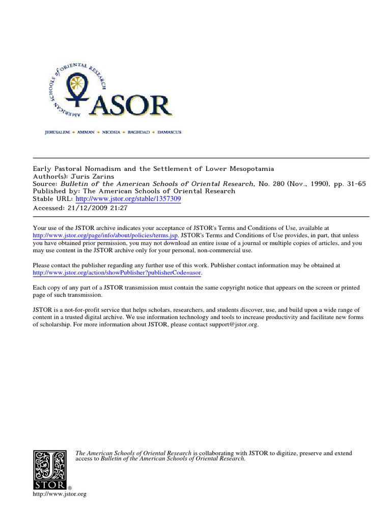 Early Pastoral Nomadism and The Settlement of Lower Mesopotamia | PDF ...