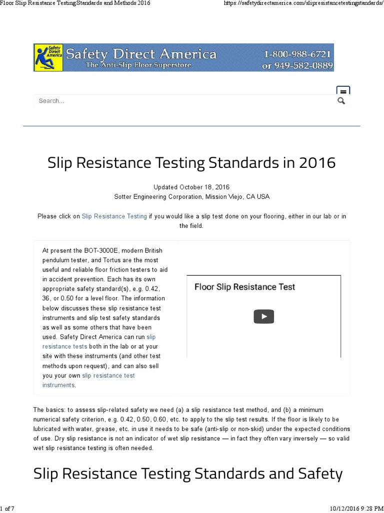 Floor Slip Resistance Testing Standards and Methods 2016 | PDF | Evaluation