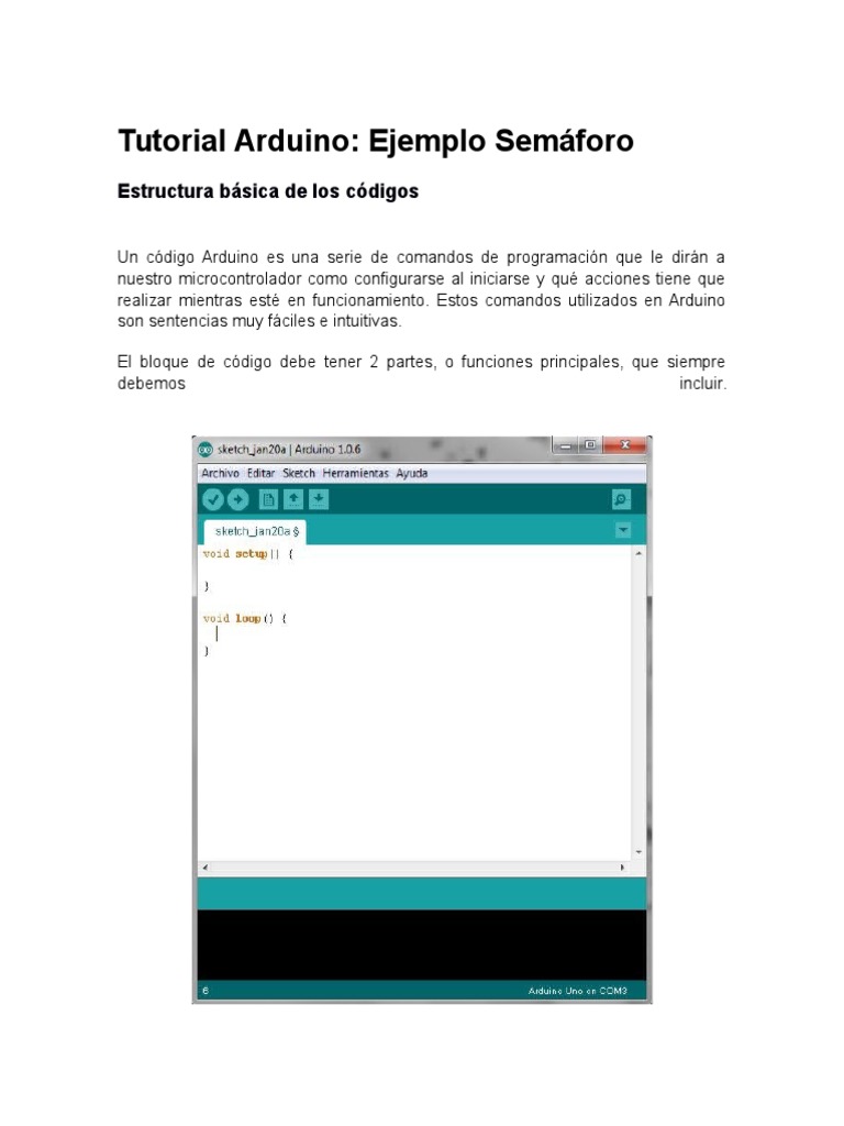 Tutorial Arduino - Ejemplos Semaforo | Descargar gratis PDF | Arduino | Lenguaje de programación
