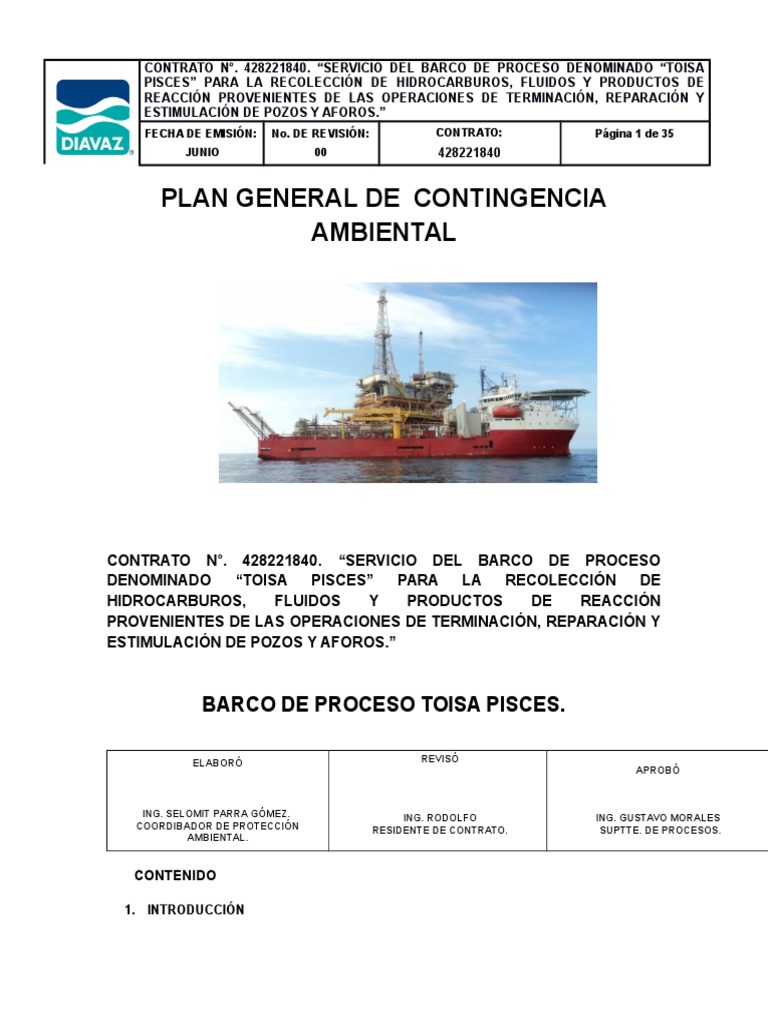 Plan de Contingencia Toisa Pisces | PDF | Contaminación | Degradación ...