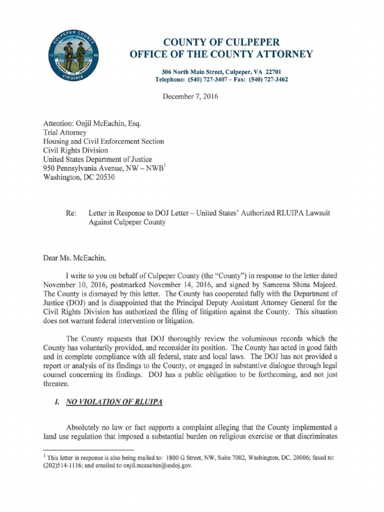 Response Letter To DOJ Dated 12.07.2016 | PDF