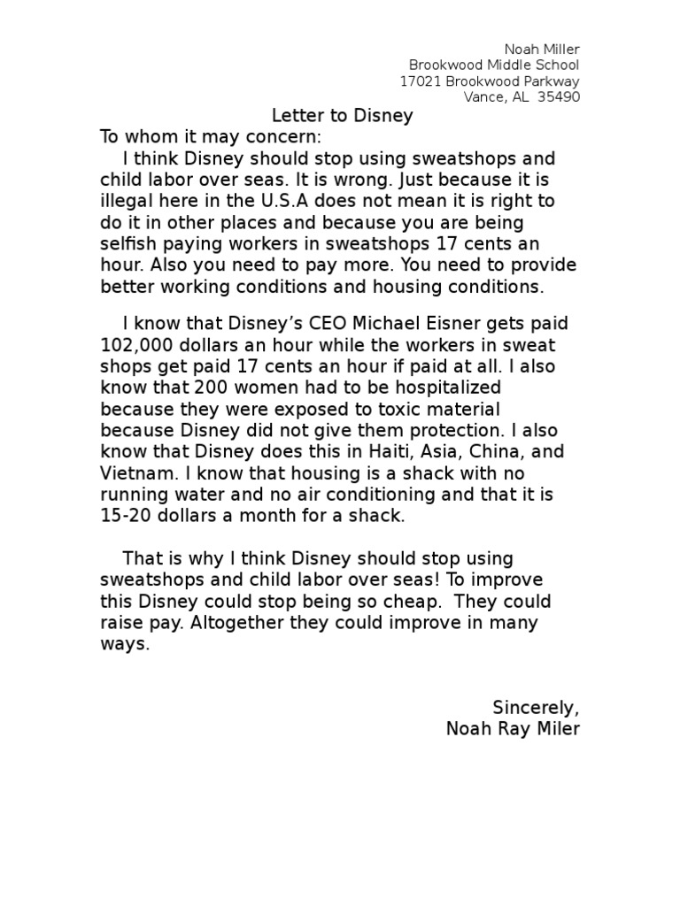 Stop Sweatshops: A Letter to Disney | PDF | Business