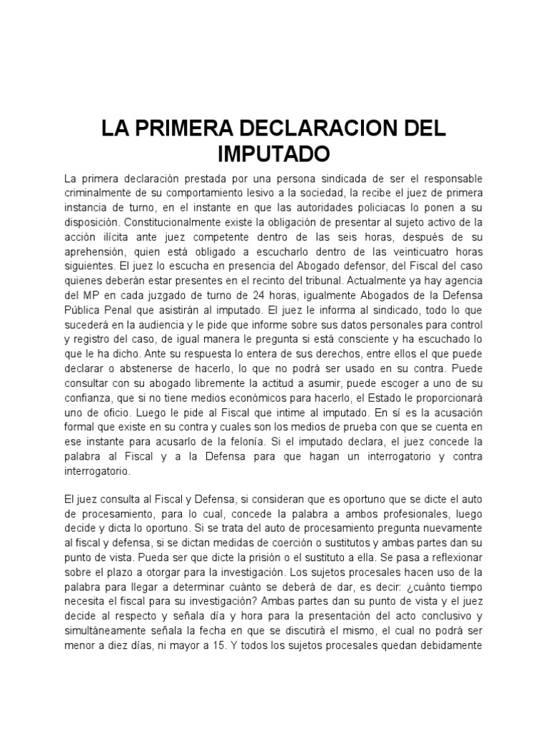 La Primera Declaración Del Imputado Recuperado Pdf Sentencia Ley