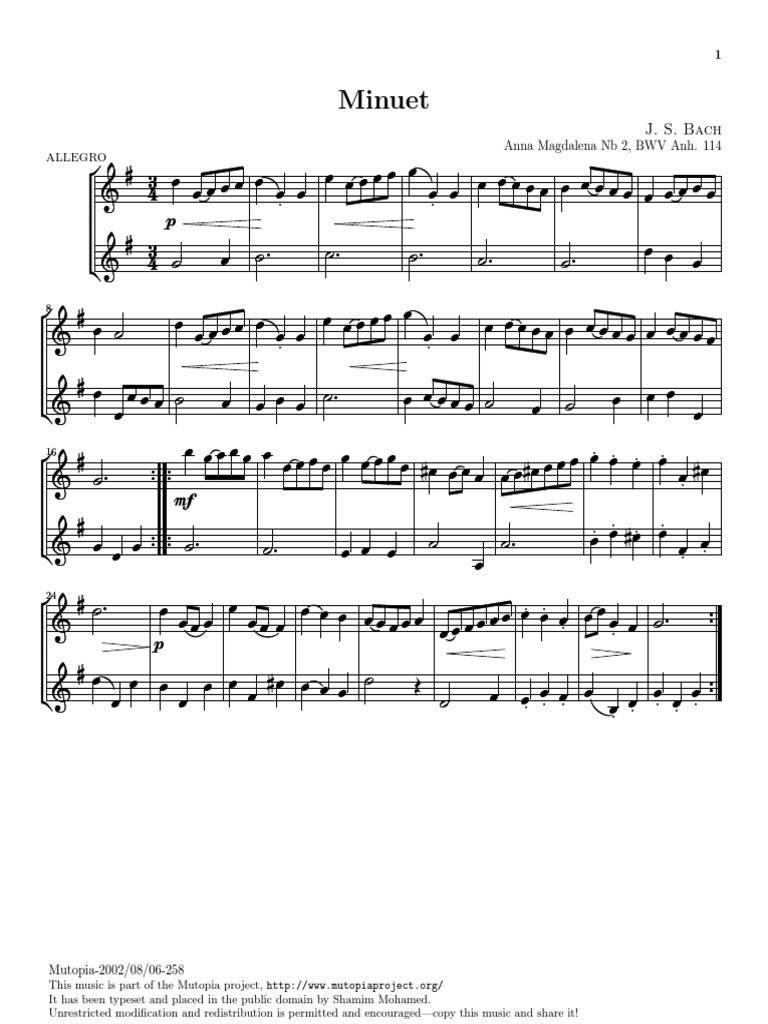 Análise musical detalhada do Minueto de J.S. Bach | PDF