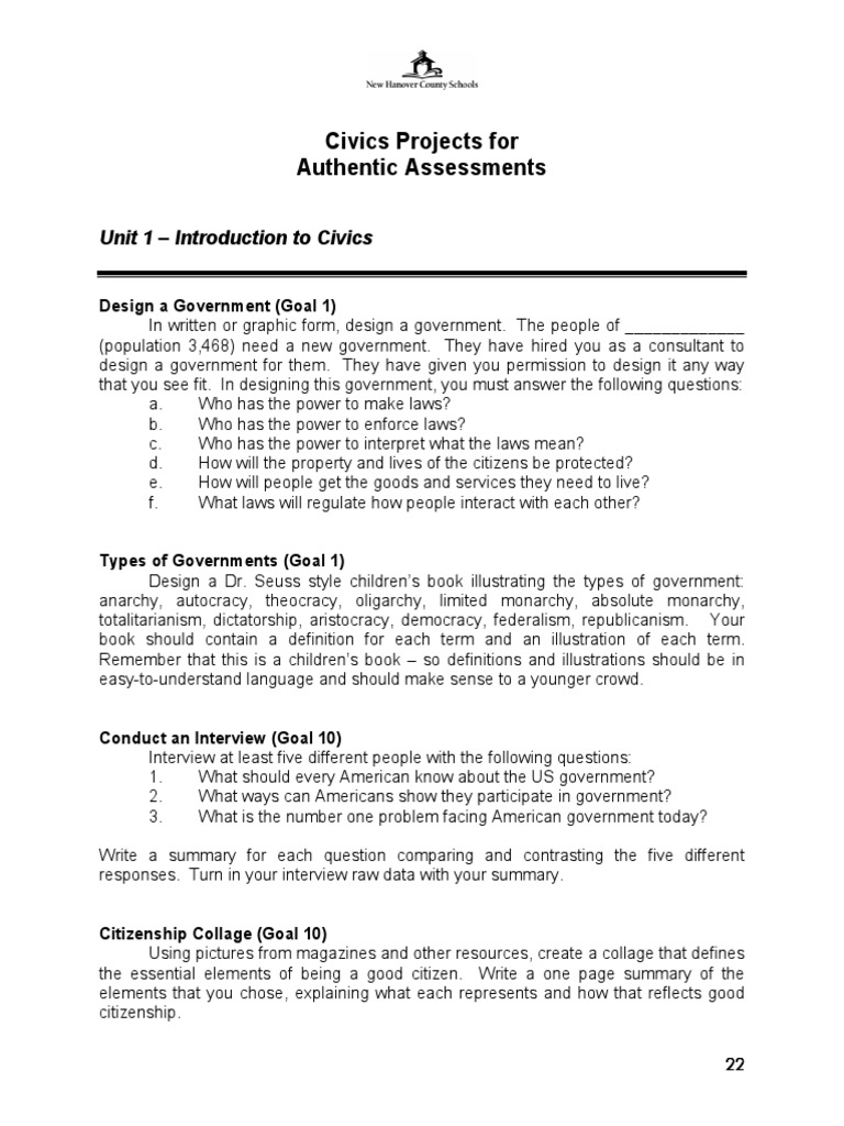 Performance Assessment in Civics | PDF | United States Constitution ...