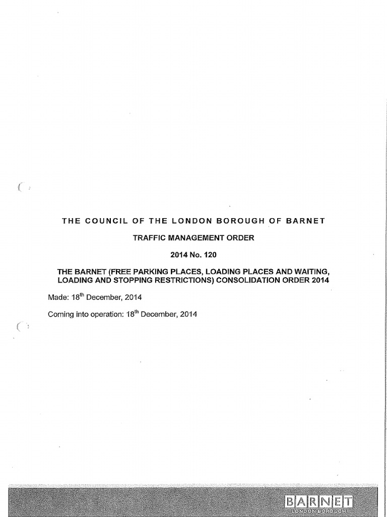 Barnet Council 2014 Traffic Management Orders | PDF