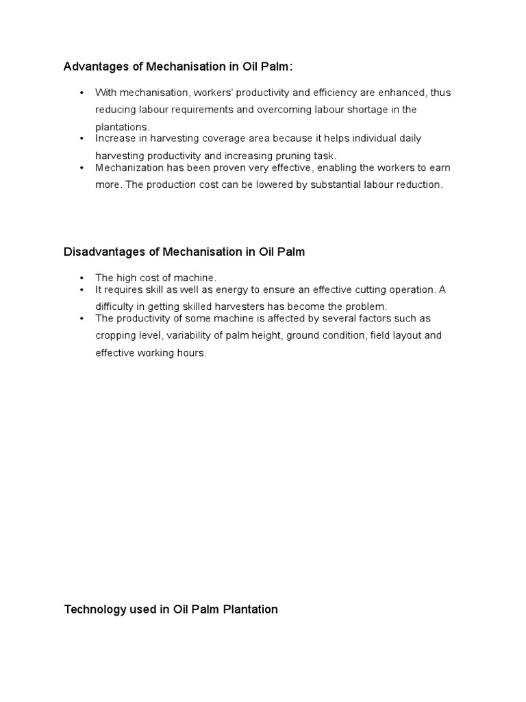 Advantages & Disadvantages, Technology of Mechanisation in Oil Palm ... Advantages & Disadvantages, Technology of Mechanisation in Oil Palm ...