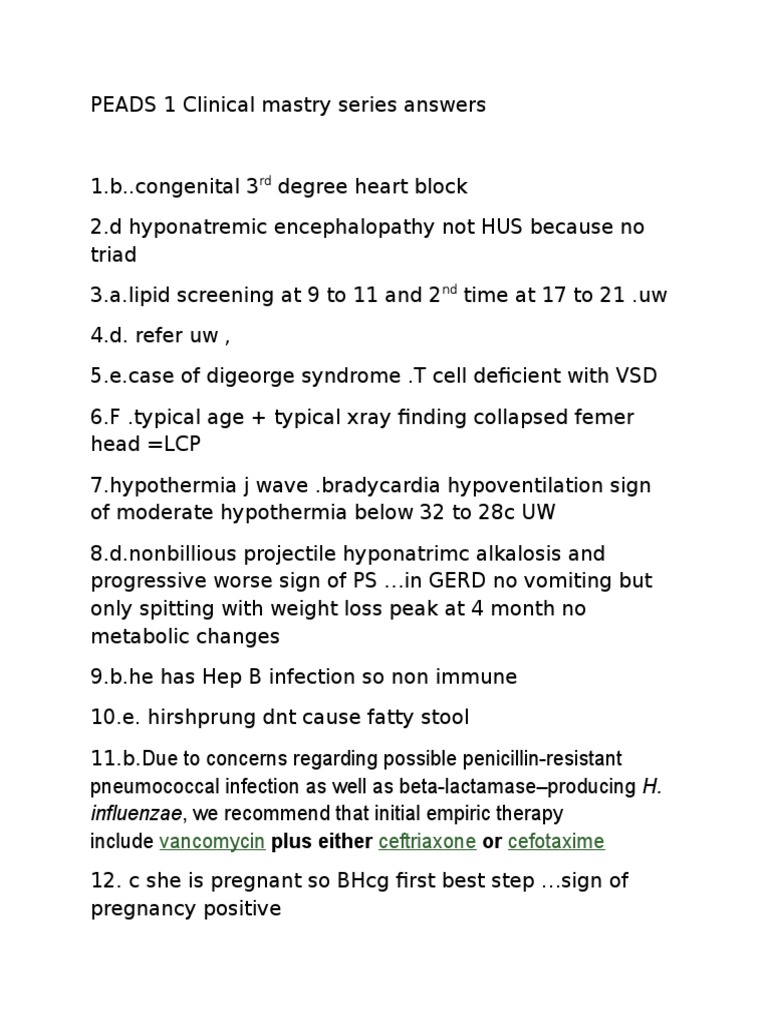 CMS Peads 1 & 2 Answers | PDF | Epidemiology | Rtt
