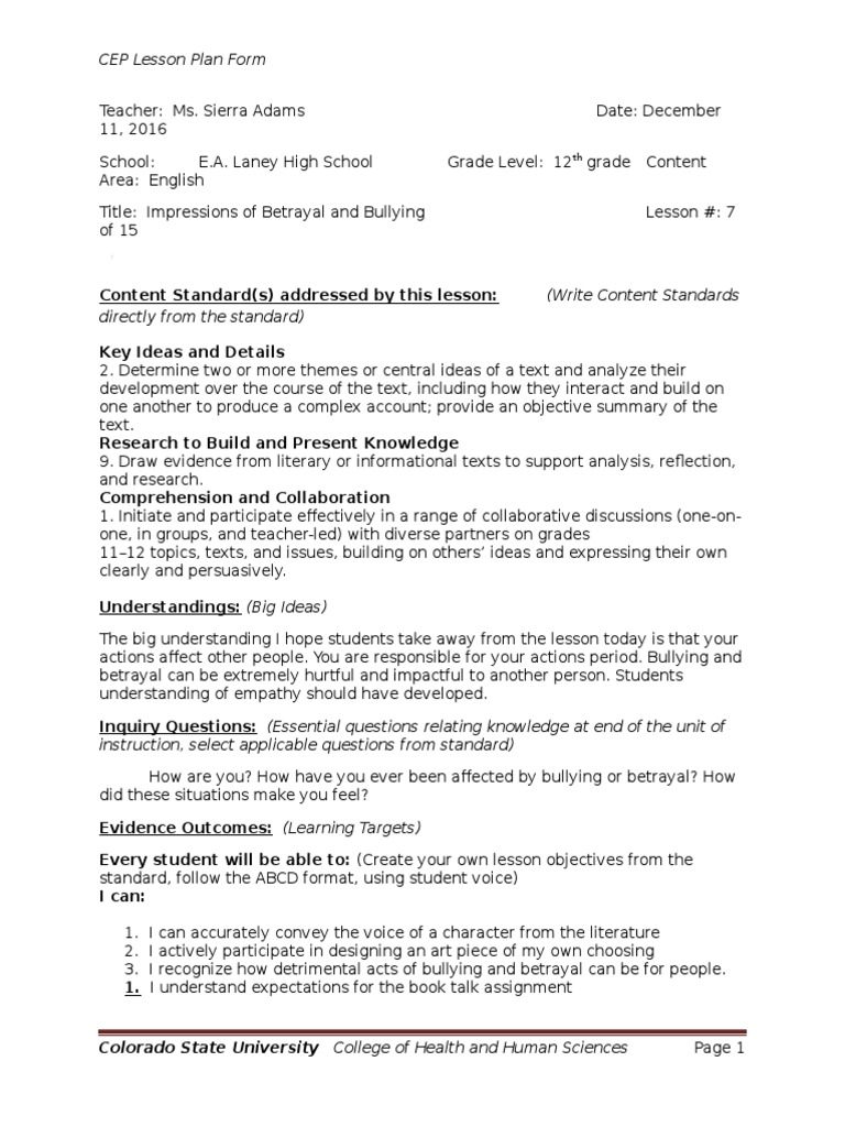 Cep Lesson Plan | PDF | Lesson Plan | Pedagogy