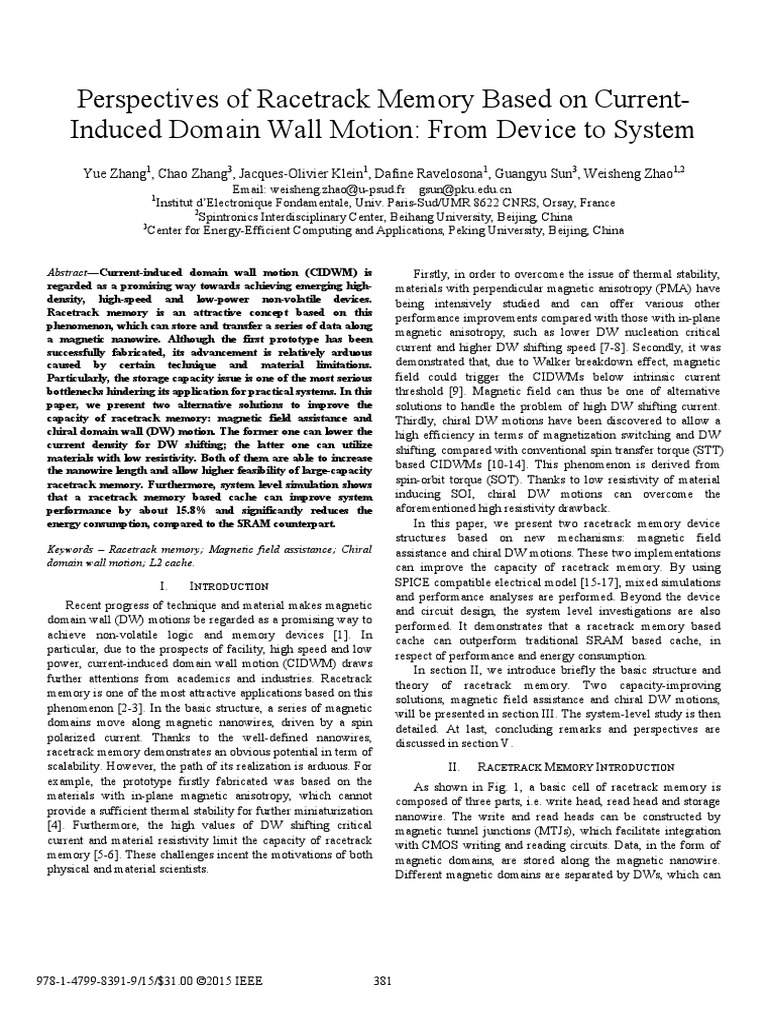 Perspectives of Racetrack Memory Based On Current-Induced Domain Wall ...