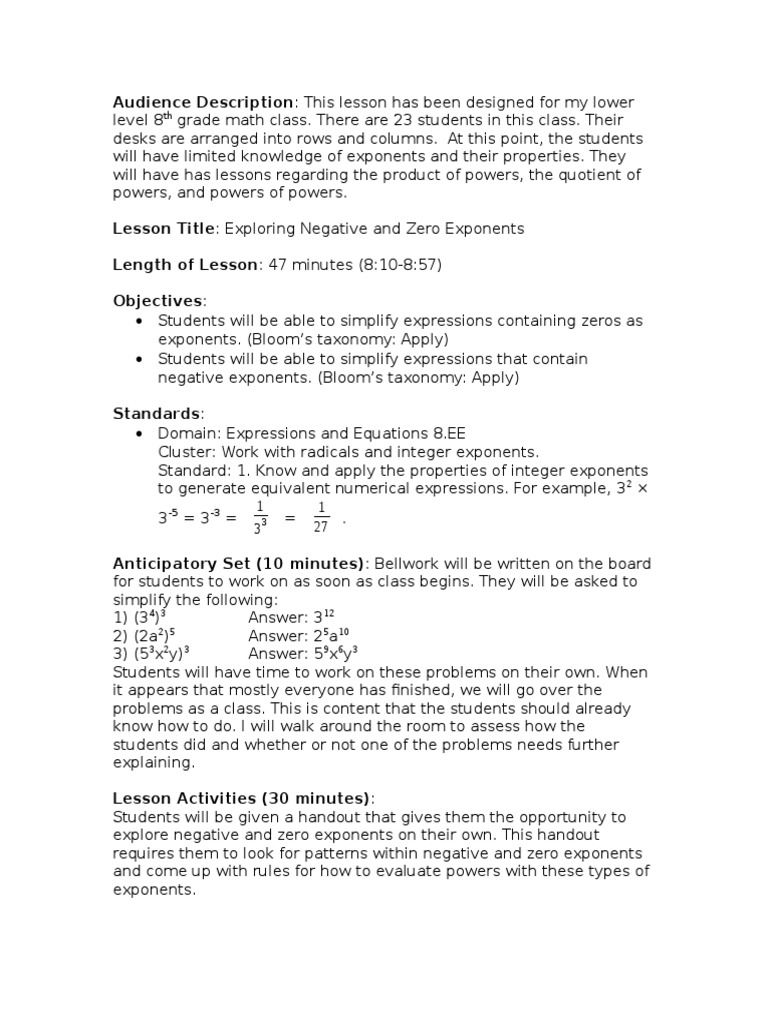 Exponents Lesson Plan 4 | PDF | Exponentiation | Teaching Mathematics