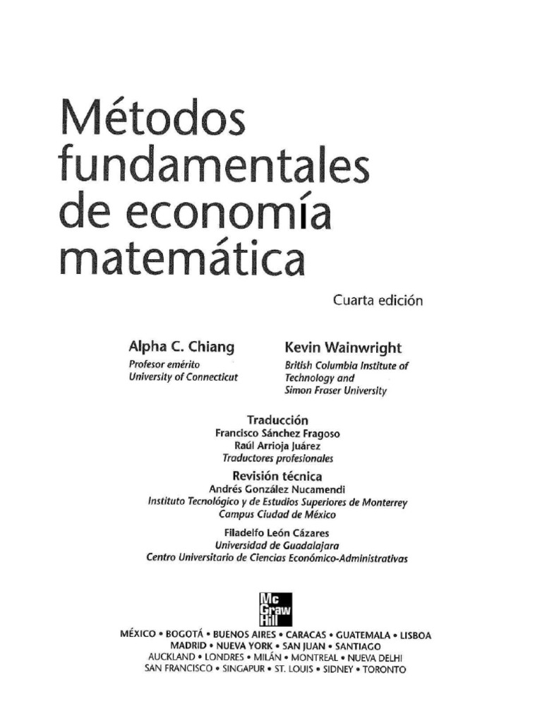 Métodos fundamentales de economía matemática Alpha Chiang (Primeras ...