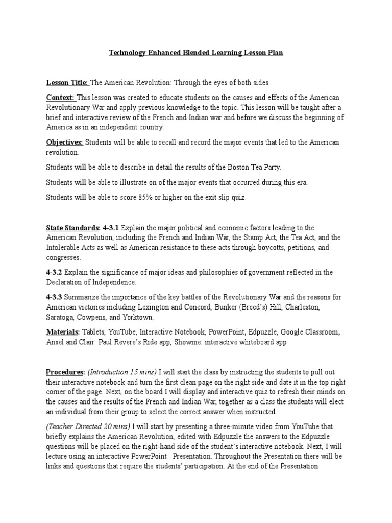 Melanie Childs Blending Learning Lesson Plan | PDF | American ...