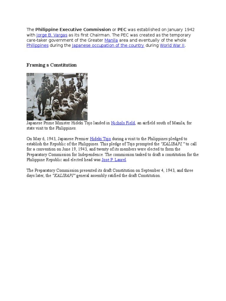 The Philippine Executive Commission or PEC Was Established On January ...