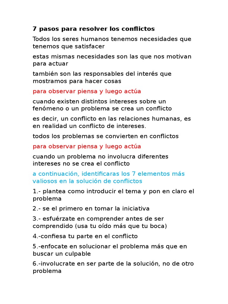7 Pasos para Resolver Los Conflictos | PDF | Science | Ciencia y Tecnología