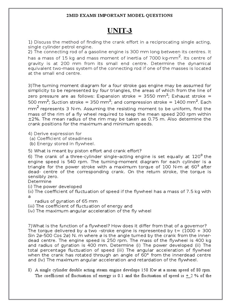 2mid Imp Questions Models | PDF | Angle | Torque