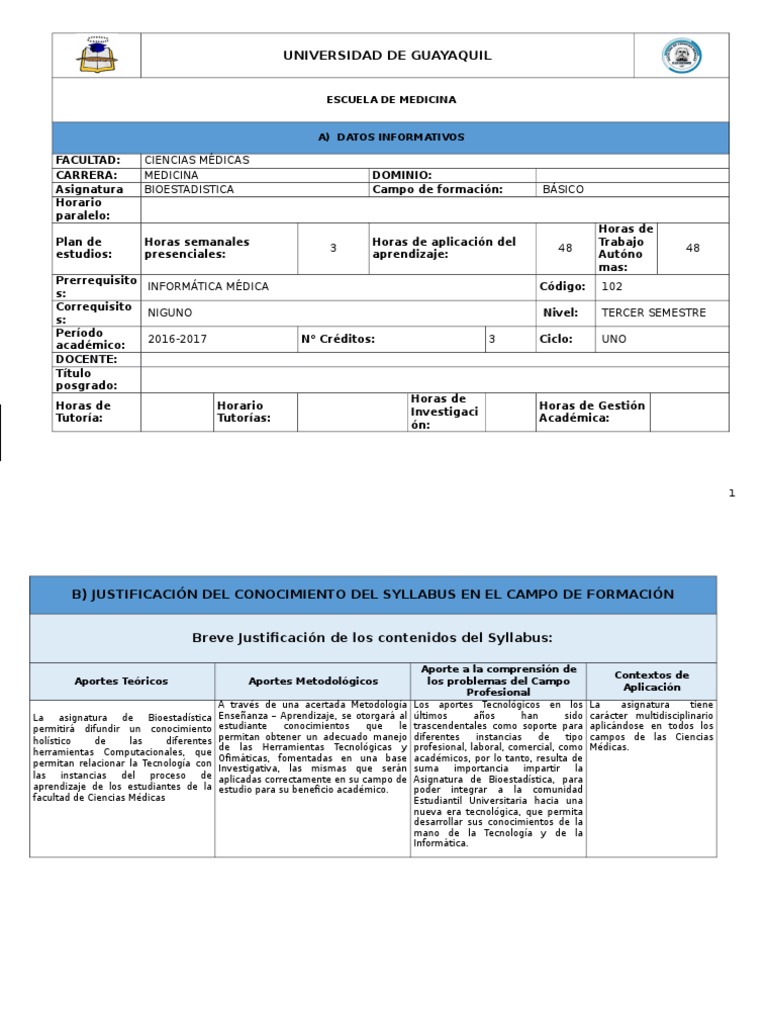 Silabo Bioestadistica FCM | PDF | Microsoft Excel | Hoja de cálculo